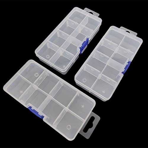 Clear Plastic Storage Box with Adjustable Dividers, Portable Transparent Beads Earring Jewelry Organizer Holder for Craft Nail Art Tackle Fishing Hooks Medicine Container Box, 8 Grids (3 Pack)