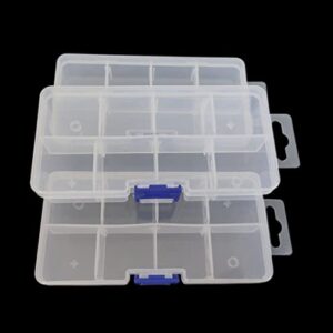 Clear Plastic Storage Box with Adjustable Dividers, Portable Transparent Beads Earring Jewelry Organizer Holder for Craft Nail Art Tackle Fishing Hooks Medicine Container Box, 8 Grids (3 Pack)