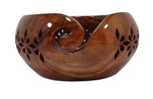 handmade wooden yarn bowl – rosewood crafted beautiful yarn bowl for knitting and crochet yarn (large)