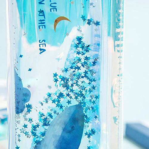 Funny live Blue Ocean Blue Whale with Sequins Drift Pencil Bags Transparent Pencil Case Stationery Pouch Bag TPU Makeup Storage Bags (Style B)