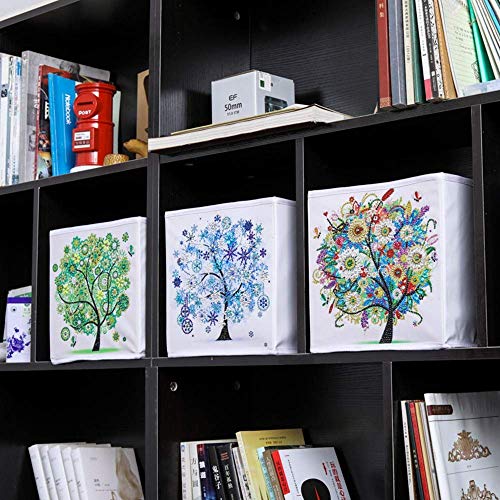 Folding Storage Box with 5D diamond painting kit, ZSNUOK Foldable Cloth Storage Bins Embroidery Cross Stitch Picture Supplies Arts Craft for Home Closet Bedroom Drawers Organizers, 25X25cm (4PCS)