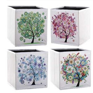 Folding Storage Box with 5D diamond painting kit, ZSNUOK Foldable Cloth Storage Bins Embroidery Cross Stitch Picture Supplies Arts Craft for Home Closet Bedroom Drawers Organizers, 25X25cm (4PCS)