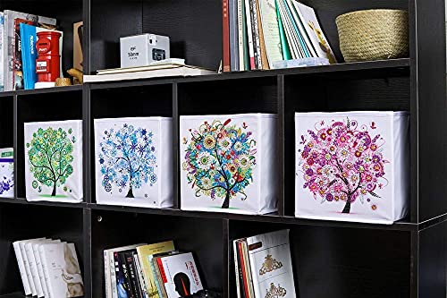 Folding Storage Box with 5D diamond painting kit, ZSNUOK Foldable Cloth Storage Bins Embroidery Cross Stitch Picture Supplies Arts Craft for Home Closet Bedroom Drawers Organizers, 25X25cm (4PCS)