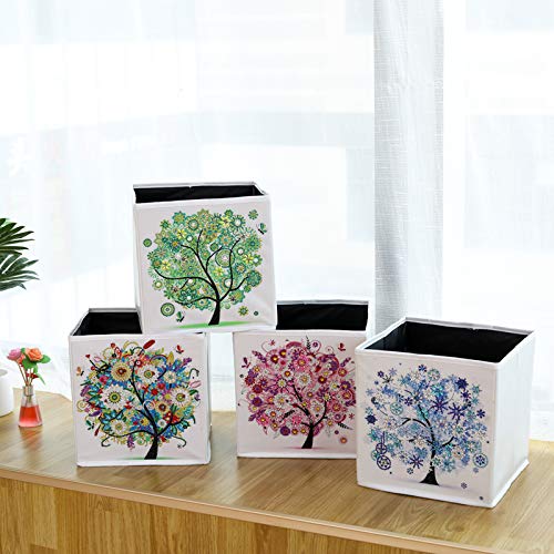 Folding Storage Box with 5D diamond painting kit, ZSNUOK Foldable Cloth Storage Bins Embroidery Cross Stitch Picture Supplies Arts Craft for Home Closet Bedroom Drawers Organizers, 25X25cm (4PCS)