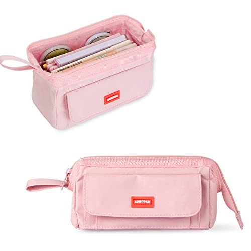 Aobopar Pencil Case, Pink Pen Bag with Zipper, Large Capacity Pencil Pouch with Compartment, Stationery Organizer for People