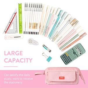 Aobopar Pencil Case, Pink Pen Bag with Zipper, Large Capacity Pencil Pouch with Compartment, Stationery Organizer for People