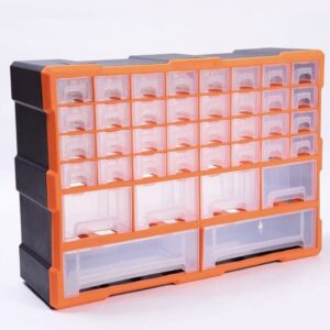 Tools, Hardware, Crafts Storage Organizer, 32 Small/4 Medium/2 Large Plastic Drawer Cabinets with Precut Labels, 20.47-Inch D x 6.3" Inch W x 14.57 Inch H, Orange