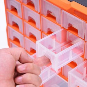 Tools, Hardware, Crafts Storage Organizer, 32 Small/4 Medium/2 Large Plastic Drawer Cabinets with Precut Labels, 20.47-Inch D x 6.3" Inch W x 14.57 Inch H, Orange