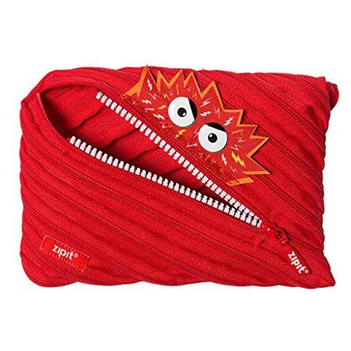 ZIPIT Talking Monstar Large Pencil Case, Holds Up to 60 Pens, Made of One Long Zipper! (Red)