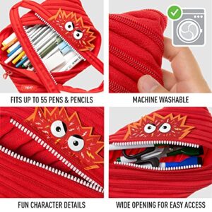 ZIPIT Talking Monstar Large Pencil Case, Holds Up to 60 Pens, Made of One Long Zipper! (Red)