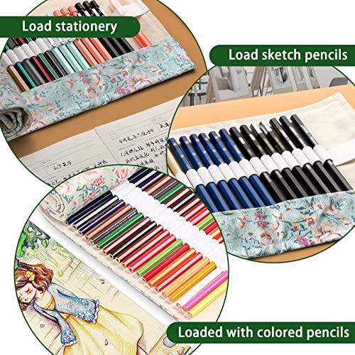 Yitexin 72 Slots Canvas Pencil Roll Wrap, Handmade Roll-Up Canvas Pencil Wrap, Colored Pencils Wrap, for Artists Painting, Sketchers, Student