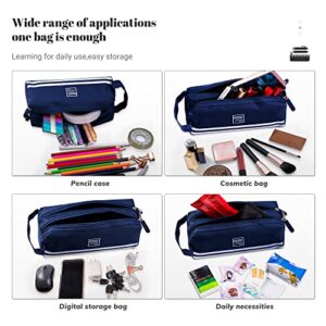 Golcellia Large Capacity Pencil Case 2 Compartment Foldable Design Canvas With Zipper Handle Pouch Pen Bag for Girls Boys Arts College Students Adults School Supplies (Navy Blue)