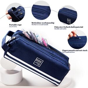 Golcellia Large Capacity Pencil Case 2 Compartment Foldable Design Canvas With Zipper Handle Pouch Pen Bag for Girls Boys Arts College Students Adults School Supplies (Navy Blue)