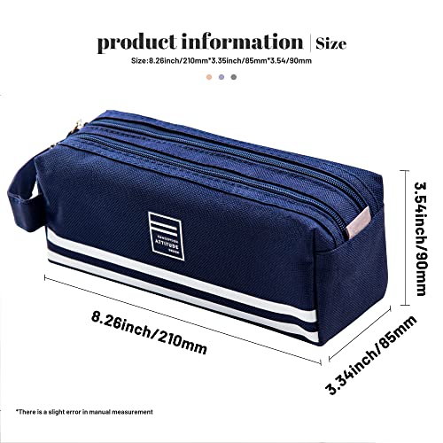 Golcellia Large Capacity Pencil Case 2 Compartment Foldable Design Canvas With Zipper Handle Pouch Pen Bag for Girls Boys Arts College Students Adults School Supplies (Navy Blue)