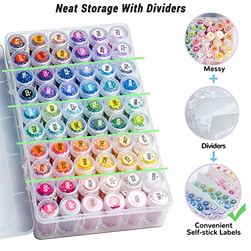 Diamond Painting Storage Containers, 2 Packs 60 Jars Bead Organizer and Diamond Painting Labels, Bead Organizers and Storage for Diamond Painting Accessories, Diamond Art Storage, Diamond Dots Storage