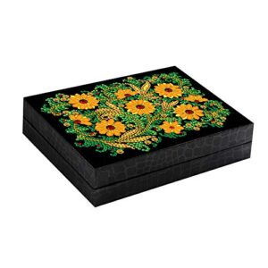 uryy diy diamond painting jewelry box kit,special shape rhinestone pu leather rings necklace bracelet organizer storage box gift case-sunflower