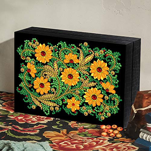 URYY DIY Diamond Painting Jewelry Box Kit,Special Shape Rhinestone PU Leather Rings Necklace Bracelet Organizer Storage Box Gift Case-Sunflower