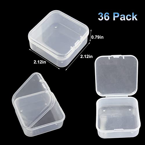 36 Pieces Clear Small Plastic Containers Mini Transparent Storage Box Plastic Beads Storage Containers with Hinged Lids for Beads Hardware Fishing Jewelry Storage