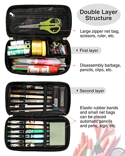 Pencil Pen Case Big Capacity Stationery Organizer Bag School College Office Large 2 Layer Pencil Pouch Pencil Pen Box With Compartment