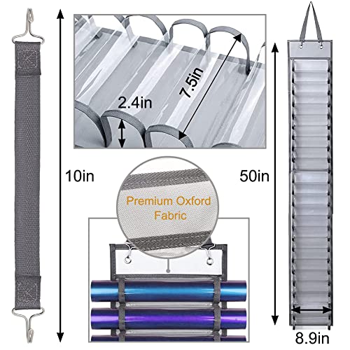 Vinyl Roll Holder with 24 Compartments and Keeper with Door Hooks and Strap, Clear Vinyl Organizers Holder Wall Mount for Home Craft Closet Wall Door (Grey)