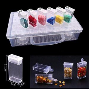 64 Grid Plastic Storage Box,Container Storage Clear Plastic Jewelry Organizer Box for DIY 5D Diamond Painting Tools Kit Art Embroidery Projects Display Collection with Adjustable Dividers -72 Pieces Free Letter Stickers