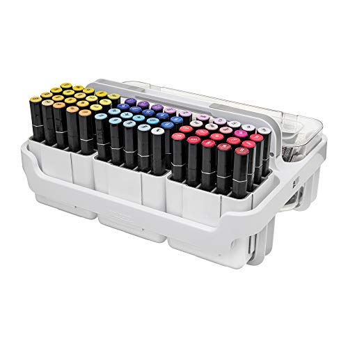 Deflecto Interlocking Marker Organizer, Desk and Craft Organizer, Stores up to 20 Markers, White, 4 1/4"W x 4"H x 4 3/8"D (29123CR)