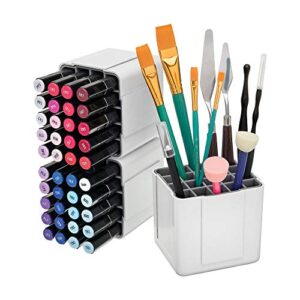 Deflecto Interlocking Marker Organizer, Desk and Craft Organizer, Stores up to 20 Markers, White, 4 1/4"W x 4"H x 4 3/8"D (29123CR)