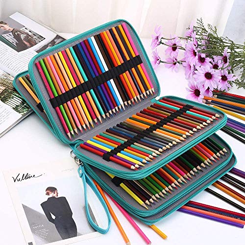 Shulaner 200 Slots Colored Pencil Case Organizer with Zipper PU Leather Large Capacity Pen Holder Bag (Lake Blue)