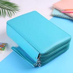 Shulaner 200 Slots Colored Pencil Case Organizer with Zipper PU Leather Large Capacity Pen Holder Bag (Lake Blue)