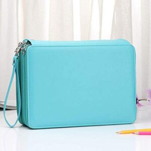 Shulaner 200 Slots Colored Pencil Case Organizer with Zipper PU Leather Large Capacity Pen Holder Bag (Lake Blue)