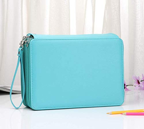 Shulaner 200 Slots Colored Pencil Case Organizer with Zipper PU Leather Large Capacity Pen Holder Bag (Lake Blue)