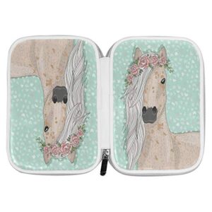 Bolaz Flower Horse Large Pencil Case, Pen Case Office College School Large Storage Capacity Bag Cosmetic Bag Pouch Box