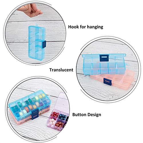 PH PandaHall 5 Pack 10 Grids Bead Organizer Plastic Storage Box Case Mini Tackle Box Container Jewelry Organizer with Movable Dividers for Small Stone Jewelry Sewing Fishing, 2.6x5x0.8 Inch