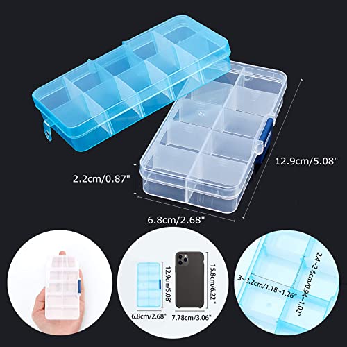 PH PandaHall 5 Pack 10 Grids Bead Organizer Plastic Storage Box Case Mini Tackle Box Container Jewelry Organizer with Movable Dividers for Small Stone Jewelry Sewing Fishing, 2.6x5x0.8 Inch