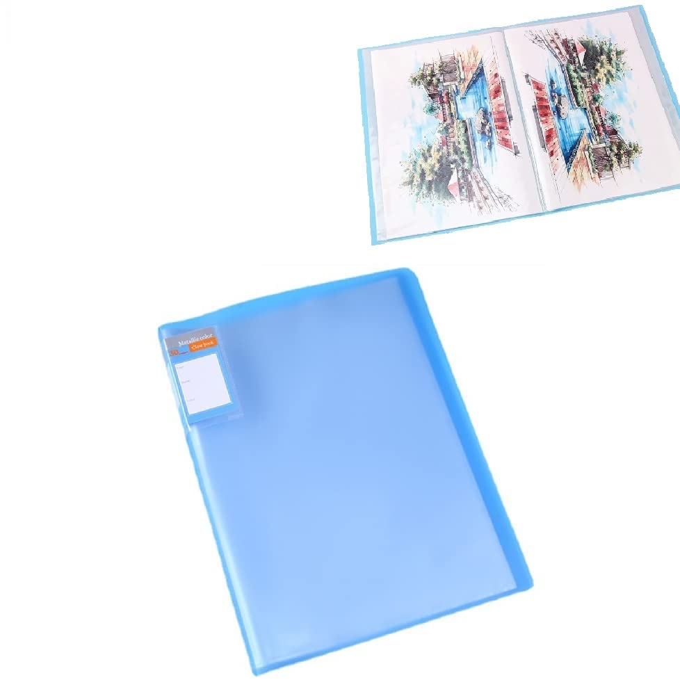 A3 30 Pags Diamond Painting Storage Book, Painting Storage Book 30 Clear Pockets Sleeves Protectors Art Portfolio Book, Display Book, Clear View A3 Document Folder for Painting Presentation (Blue)