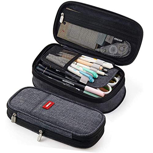 iSuperb Pencil Case Big Capacity Canvas Multifunction 7 Compartment Pen Bag Zipper Stationery Organizer Pouch Square Grid Cosmetic Bag