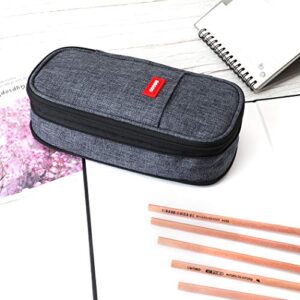 iSuperb Pencil Case Big Capacity Canvas Multifunction 7 Compartment Pen Bag Zipper Stationery Organizer Pouch Square Grid Cosmetic Bag