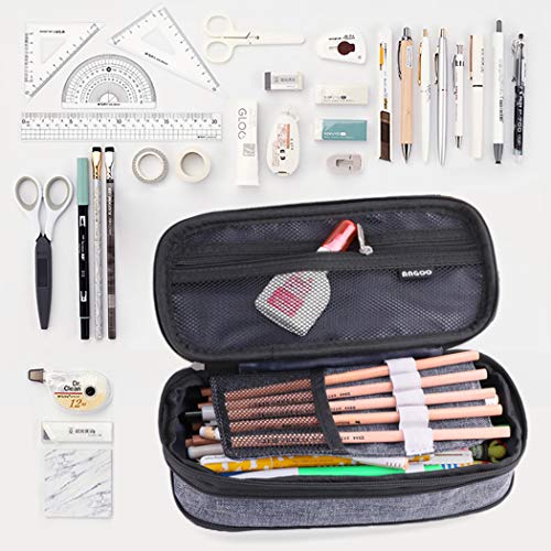 iSuperb Pencil Case Big Capacity Canvas Multifunction 7 Compartment Pen Bag Zipper Stationery Organizer Pouch Square Grid Cosmetic Bag