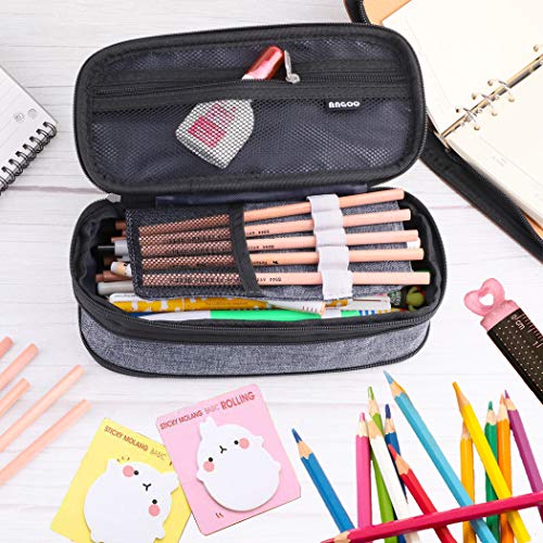 iSuperb Pencil Case Big Capacity Canvas Multifunction 7 Compartment Pen Bag Zipper Stationery Organizer Pouch Square Grid Cosmetic Bag