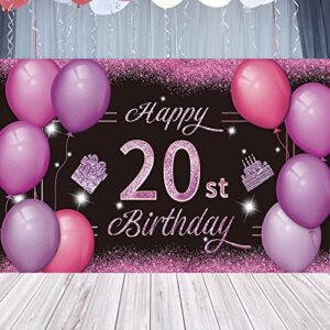 Happy 20st Birthday Backdrop Banner Pink Purple 20th Sign Poster 20 Birthday Party Supplies for Anniversary Photo Booth Photography Background Birthday Party Decorations, 72.8 x 43.3 Inch