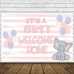 It’s A Girl Welcome Home Cute Cartoon Elephant Banner Animal Theme Supplies Decorations Decor for Girl Princess Wild One Baby Shower Safari 1st Birthday Party Photo Booth Props Backdrop Background