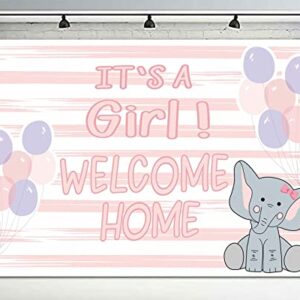 It’s A Girl Welcome Home Cute Cartoon Elephant Banner Animal Theme Supplies Decorations Decor for Girl Princess Wild One Baby Shower Safari 1st Birthday Party Photo Booth Props Backdrop Background