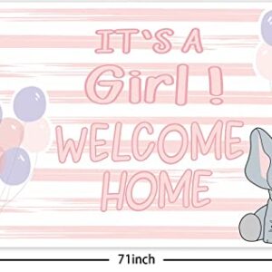 It’s A Girl Welcome Home Cute Cartoon Elephant Banner Animal Theme Supplies Decorations Decor for Girl Princess Wild One Baby Shower Safari 1st Birthday Party Photo Booth Props Backdrop Background