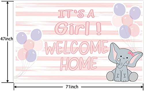 It’s A Girl Welcome Home Cute Cartoon Elephant Banner Animal Theme Supplies Decorations Decor for Girl Princess Wild One Baby Shower Safari 1st Birthday Party Photo Booth Props Backdrop Background