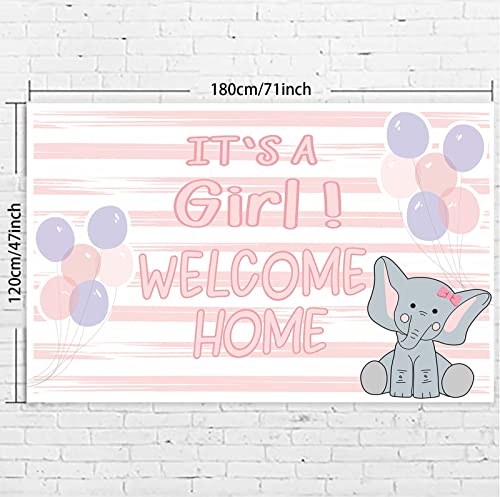 It’s A Girl Welcome Home Cute Cartoon Elephant Banner Animal Theme Supplies Decorations Decor for Girl Princess Wild One Baby Shower Safari 1st Birthday Party Photo Booth Props Backdrop Background