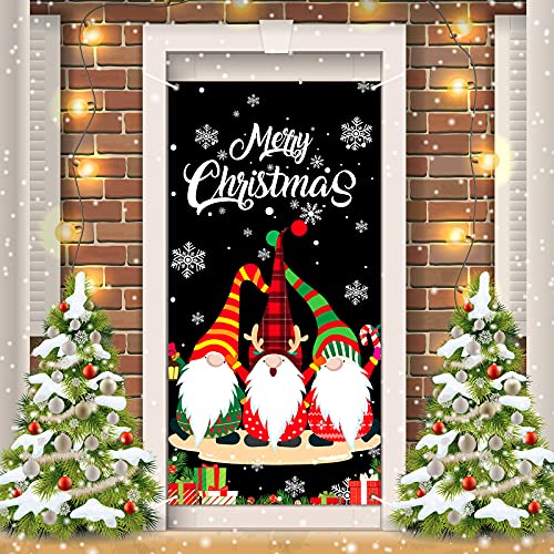 Merry Christmas Gnome Door Cover Gnome Christmas Door Decorations Xmas Backdrop Gnome Theme Door Banner Background for Christmas Winter Holiday Xmas Eve Party Photo Booth Prop Supplies