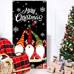 Merry Christmas Gnome Door Cover Gnome Christmas Door Decorations Xmas Backdrop Gnome Theme Door Banner Background for Christmas Winter Holiday Xmas Eve Party Photo Booth Prop Supplies