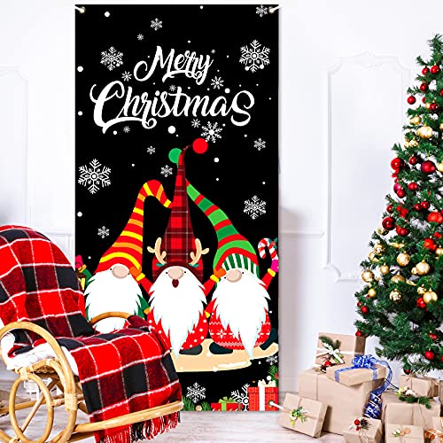 Merry Christmas Gnome Door Cover Gnome Christmas Door Decorations Xmas Backdrop Gnome Theme Door Banner Background for Christmas Winter Holiday Xmas Eve Party Photo Booth Prop Supplies