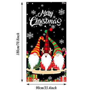 Merry Christmas Gnome Door Cover Gnome Christmas Door Decorations Xmas Backdrop Gnome Theme Door Banner Background for Christmas Winter Holiday Xmas Eve Party Photo Booth Prop Supplies