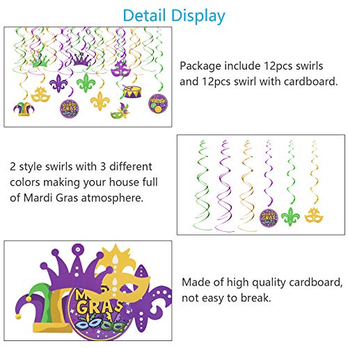 SUNKIM 24Pcs Mardi Gras Decoration Carnival Party Supplies Hanging Swirl Party Decoration Kit with Masquerade Masks Crown Pattern for Mardi Gras Theme Party Carnival New Orleans Photo Prop Supplies VeteransDay